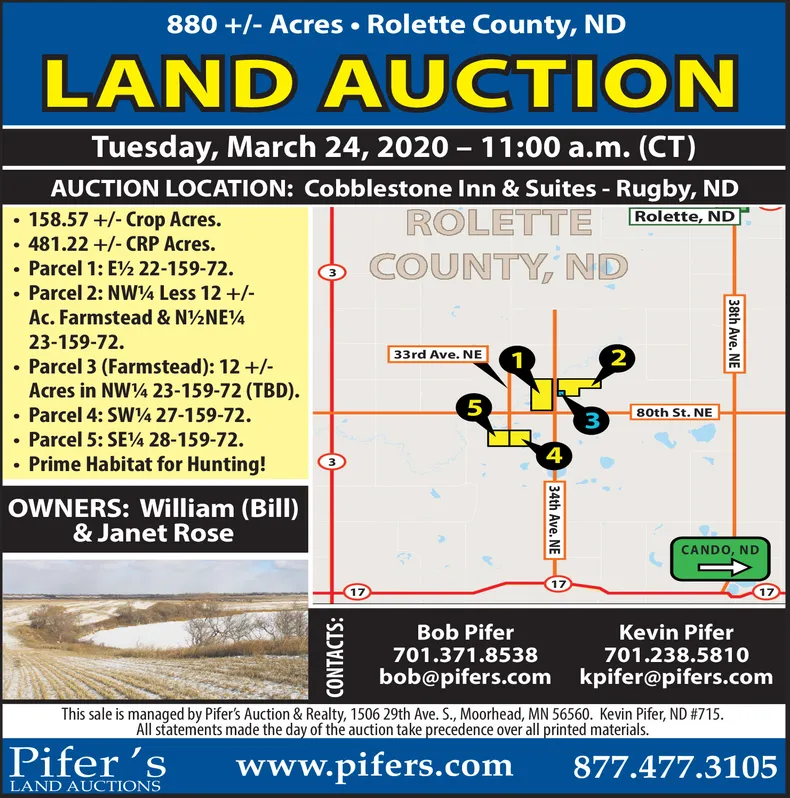 SUNDAY, MARCH 15, 2020 Ad - Pifer's Land Auctions - Bob Pifer - Agweek