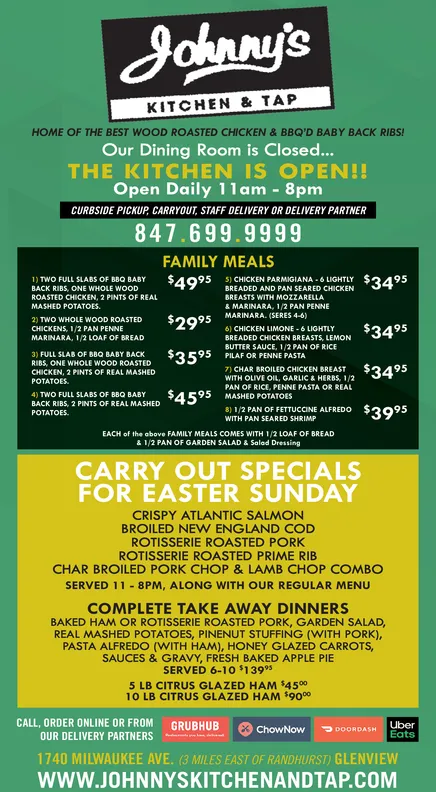 SUNDAY, APRIL 5, 2020 Ad - Johnny's Kitchen & Tap - Daily Herald (Paddock)