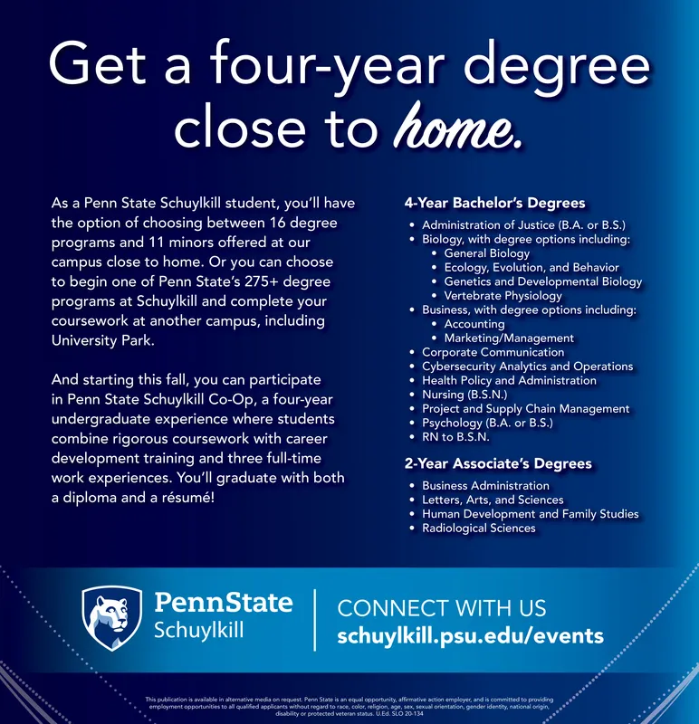 SUNDAY, JUNE 21, 2020 Ad - Penn State Schuylkill - The Republican & Herald