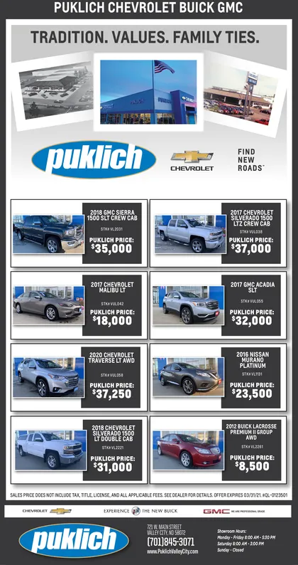 FRIDAY, MARCH 19, 2021 Ad - Puklich Chevrolet Buick GMC - Valley City ...