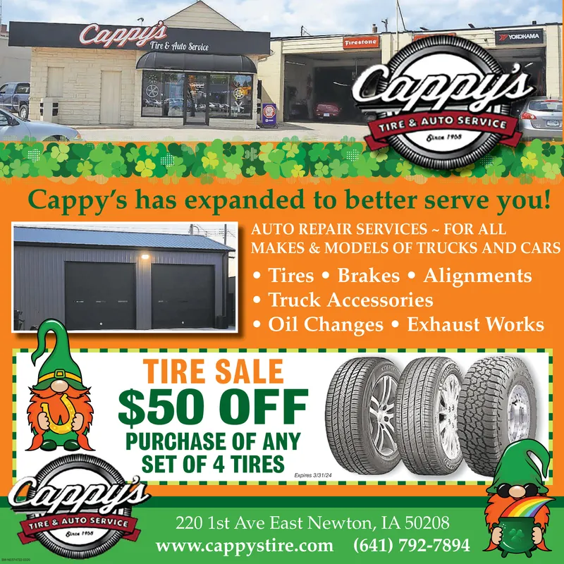 WEDNESDAY, MARCH 6, 2024 Ad - Cappy's Tire & Auto Service - Newton News