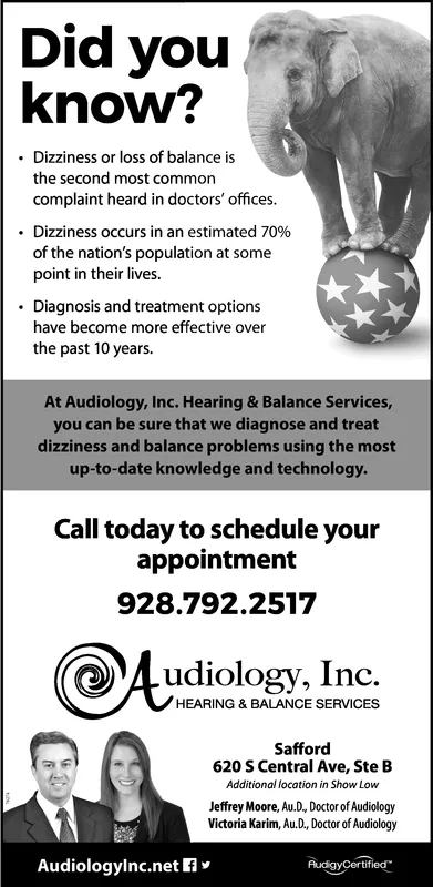 SATURDAY, SEPTEMBER 15, 2018 Ad - Audiology, Inc. - Eastern Arizona Courier
